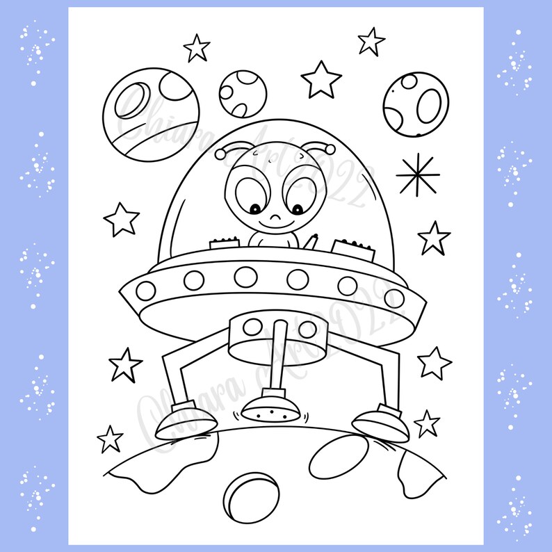 Alien Coloring Pages for Kids, Cute Alien Coloring Sheet Printable, UFO ...