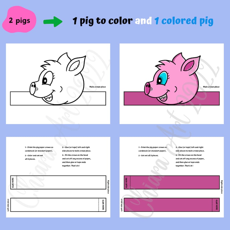 Pig Paper Crown Printable, Happy Pig Headband, Farm Animal Paper Crown ...