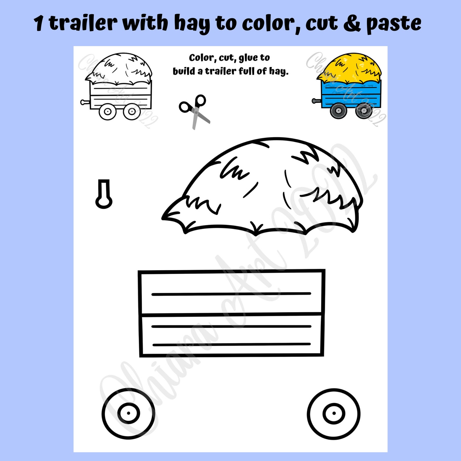 Tractor Cut and Paste Printable, Trailer Hay Craft, Farm Cut Out ...