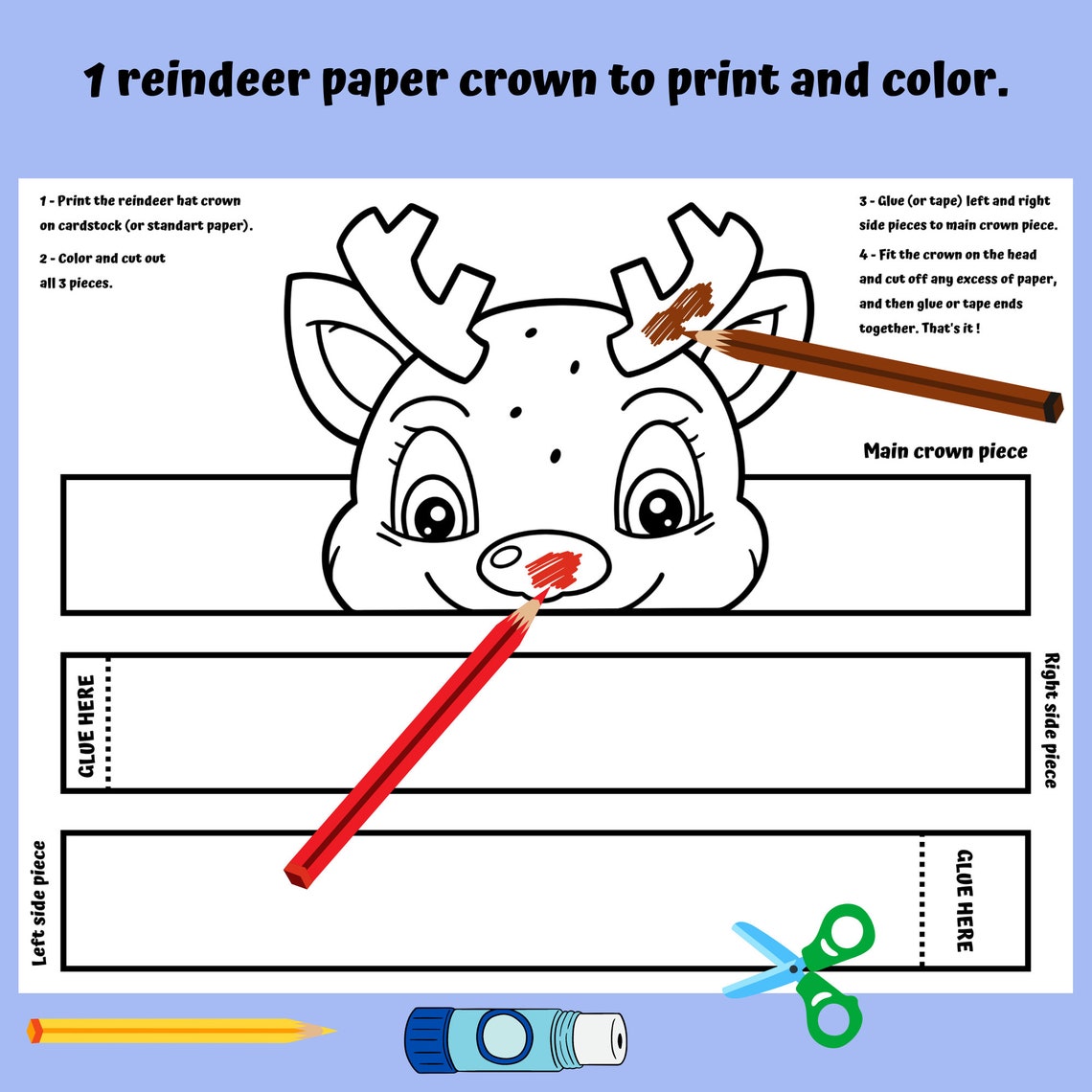 Reindeer Paper Crown for Kids Printable, Reindeer Craft for Preschool ...