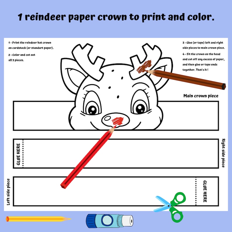 Reindeer Paper Crown for Kids Printable, Reindeer Craft for Preschool ...