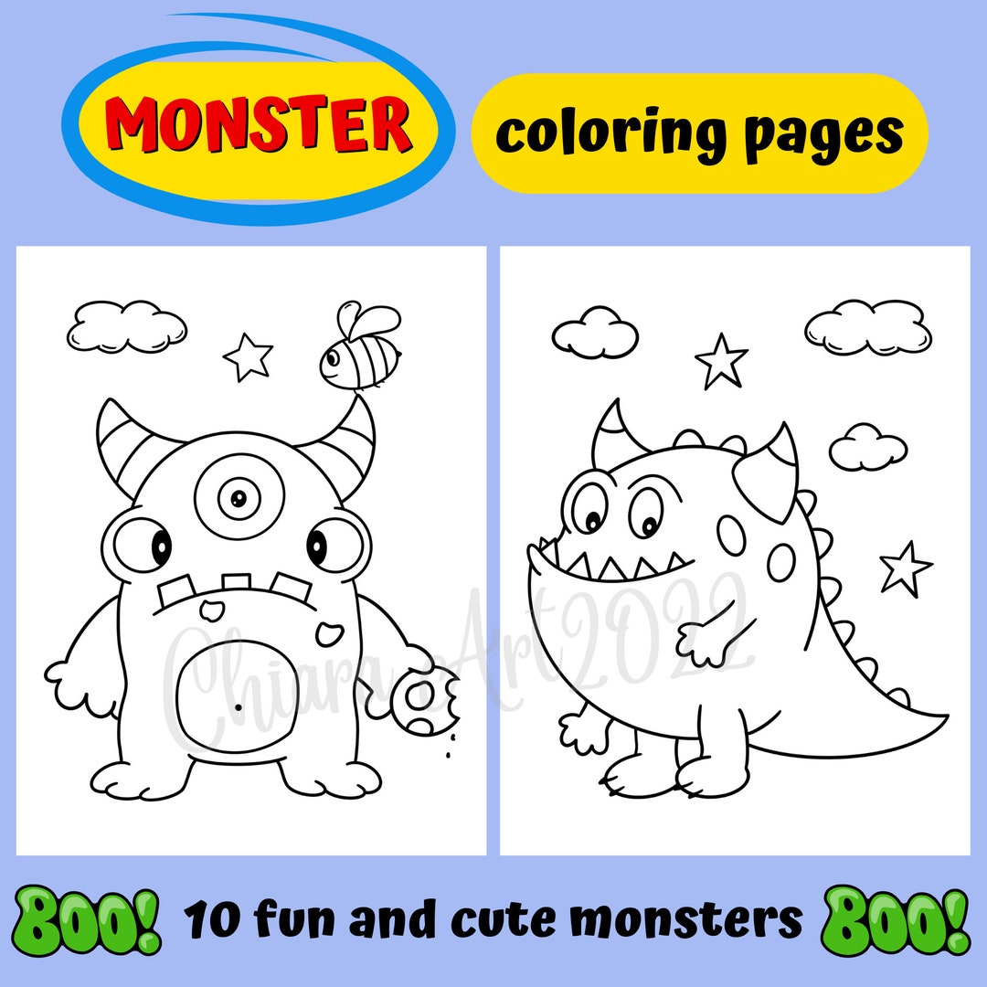 Friendly Monster Coloring Pages for Kids, Easy Monster Coloring Pages ...