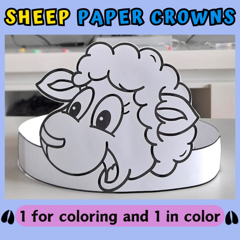 Sheep Paper Crown for Kids Printable, Sheep Party Hat Preschool & Up ...