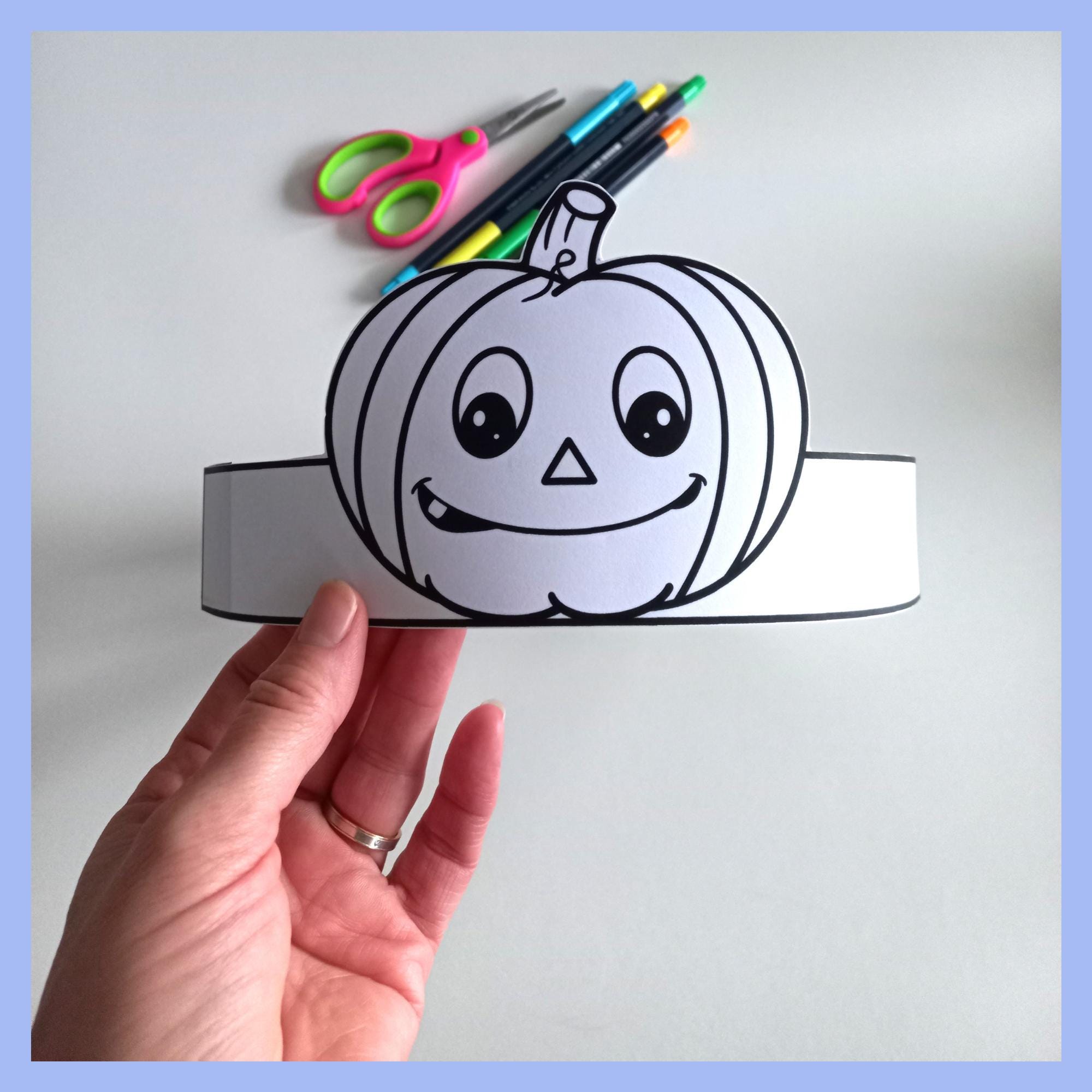 Pumpkin Paper Crown Printable, Halloween Paper Hat DIY, Autumn Paper ...