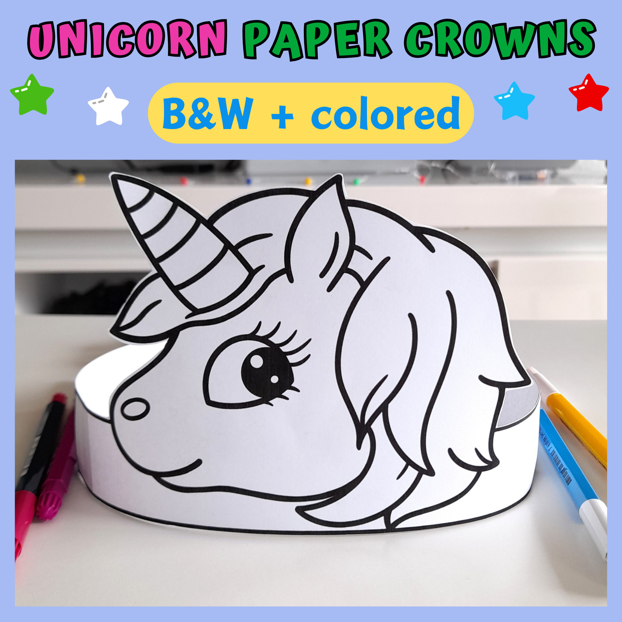 Unicorn Paper Crown for Kids Printable, Unicorn Party Hat Diy Preschool ...