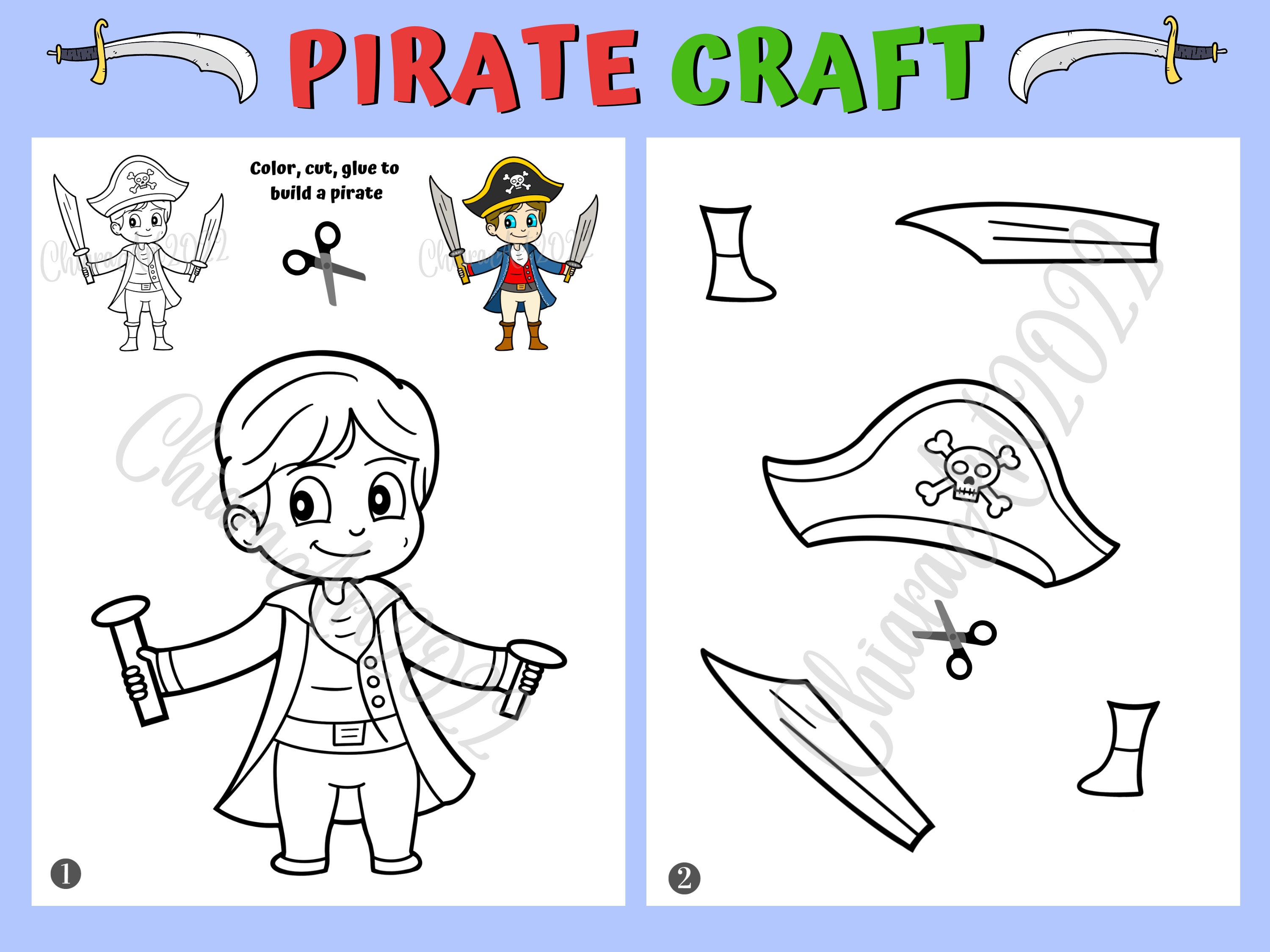 Pirate Cut and Paste Printable Pirate Birthday Party Pirate - Etsy
