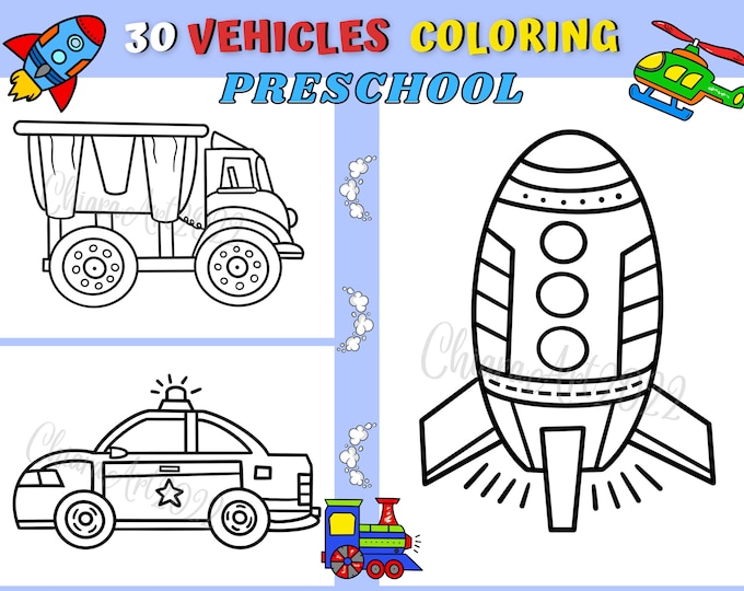 Car Coloring Pages for Toddlers, Easy Vehicle Coloring Pages, Simple ...