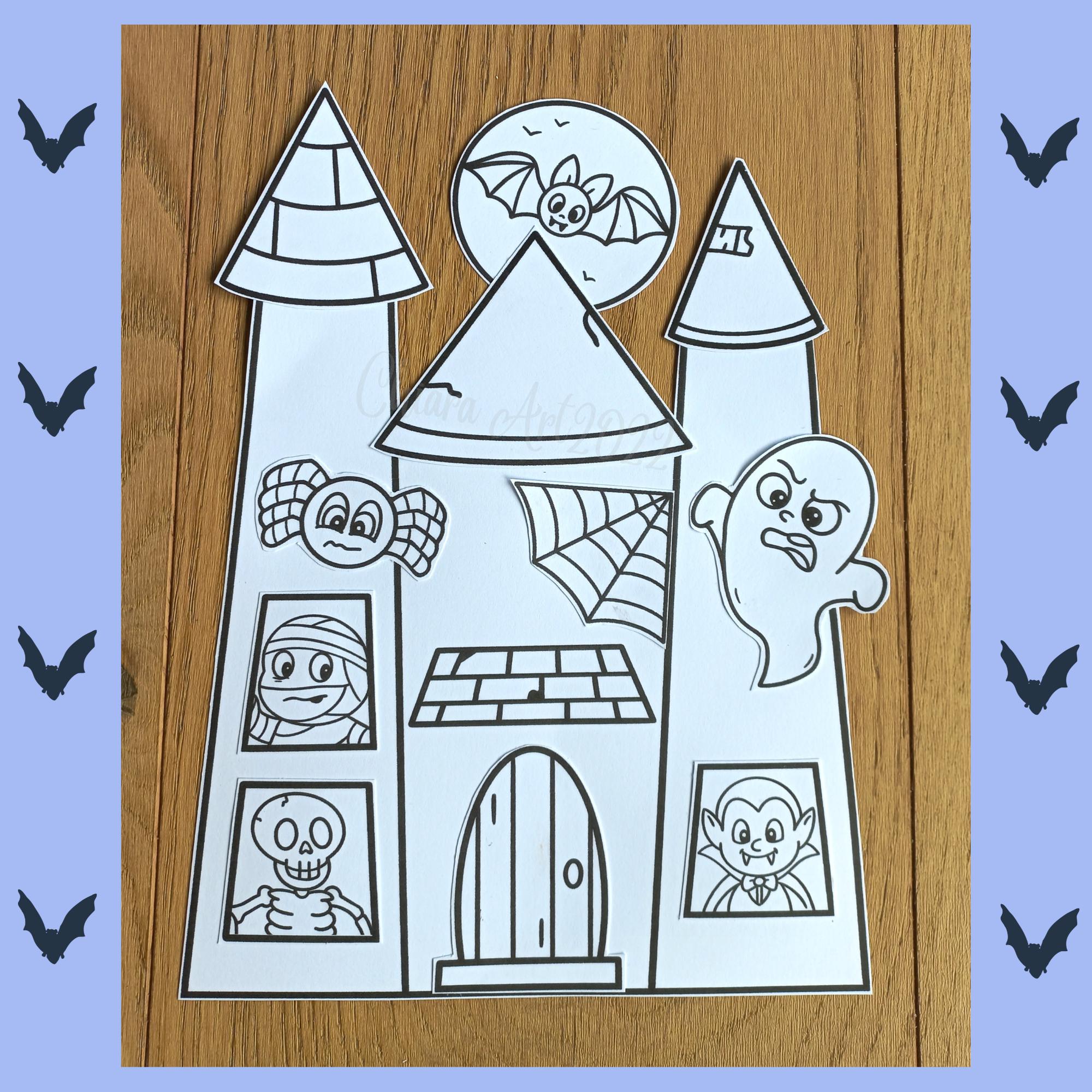 Haunted House Cut and Paste Printable, Halloween Activity for Kids ...