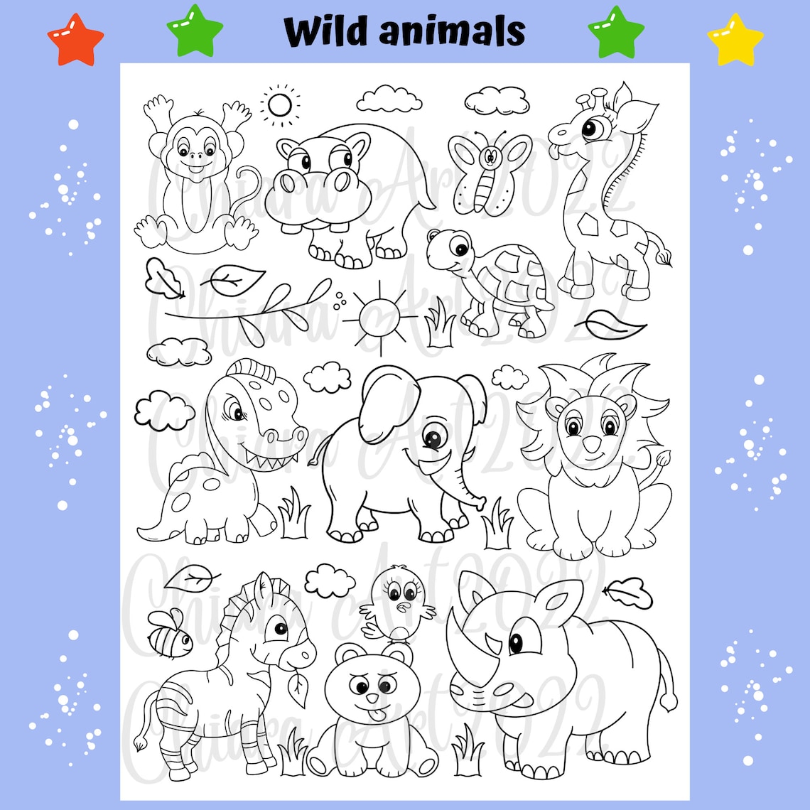 Animal Doodle Coloring Pages for Kids Cute Animal Coloring - Etsy
