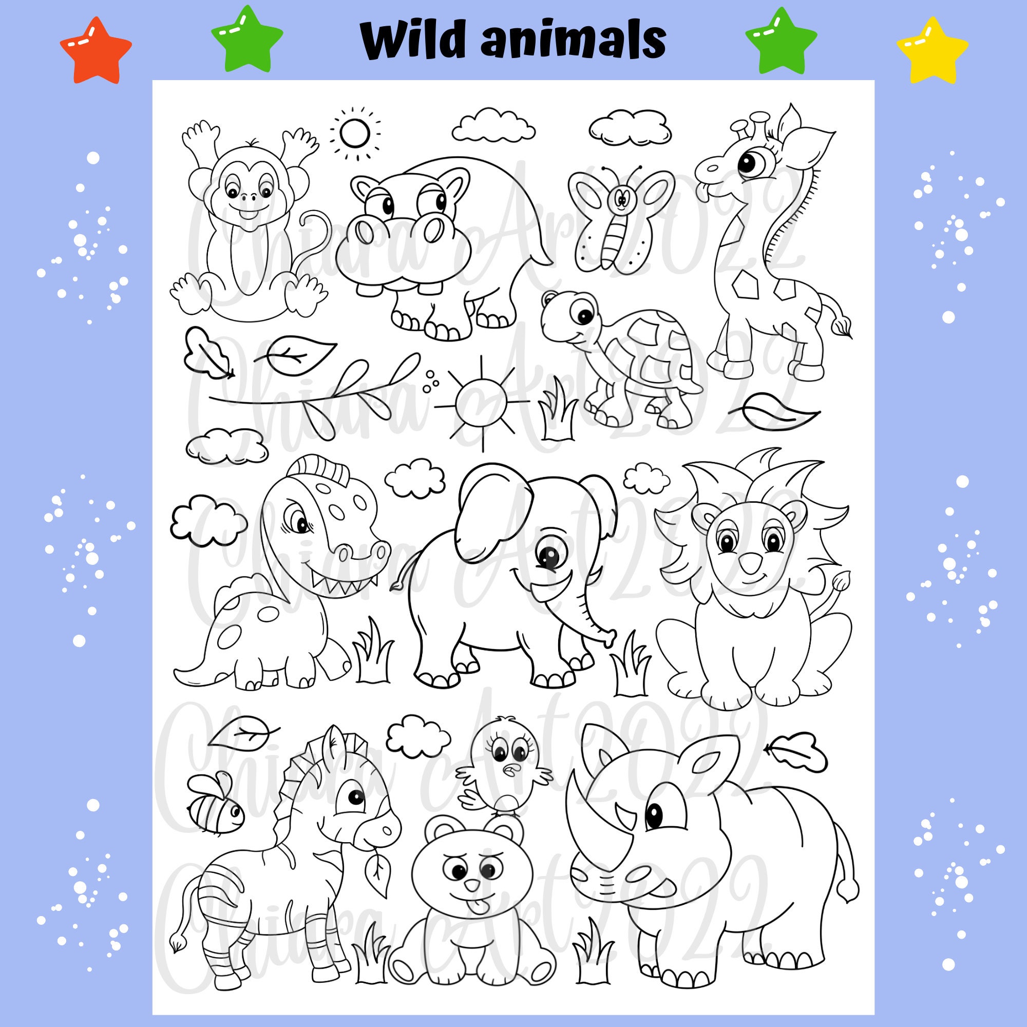 Animal Doodle Coloring Pages for Kids Cute Animal Coloring - Etsy