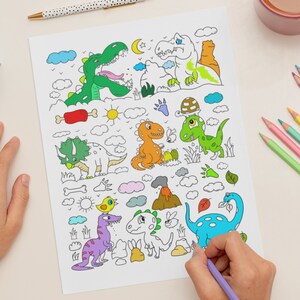Dinosaur Doodle Coloring Page Printable, Cute Dinosaur Coloring Sheet ...