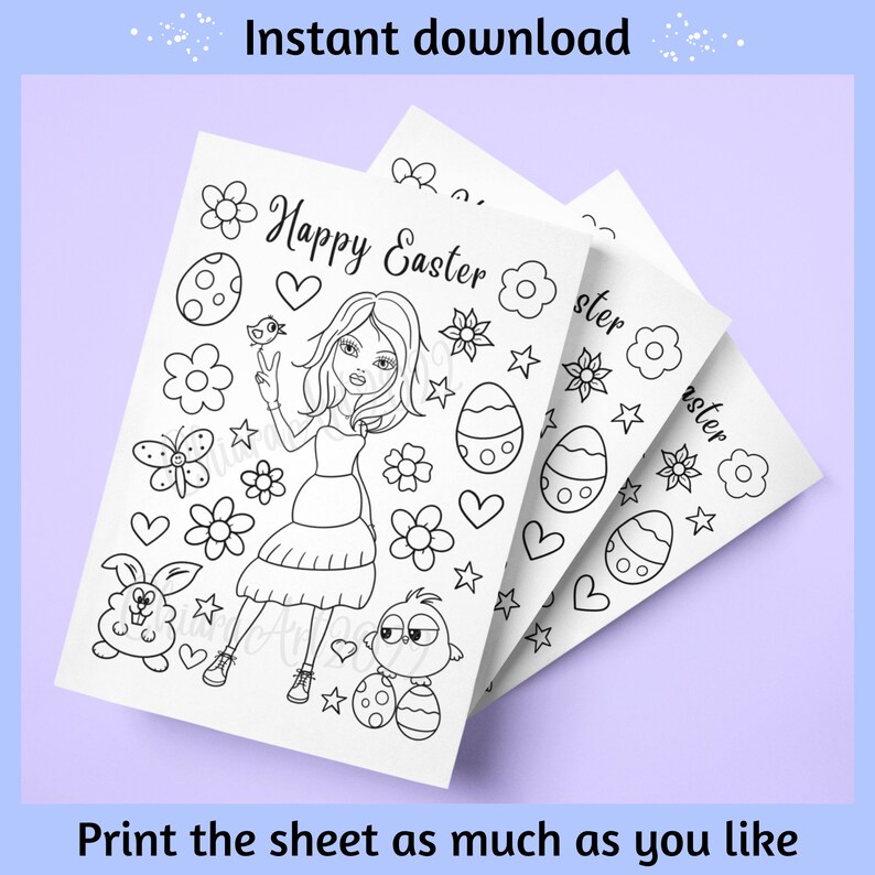 Easter Doodle Coloring Page Printable, Cute Easter Girl Coloring Page ...