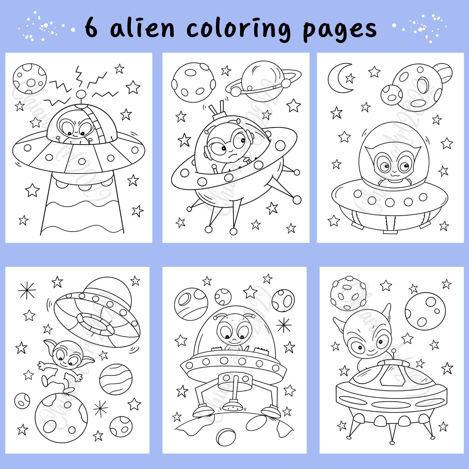 Alien Coloring Pages for Kids, Cute Alien Coloring Sheet Printable, UFO ...