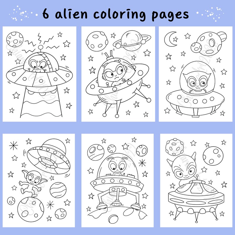 Alien Coloring Pages for Kids, Cute Alien Coloring Sheet Printable, UFO ...