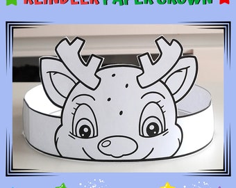 Reindeer Paper Crown for Kids Printable, Reindeer Craft for Preschool ...