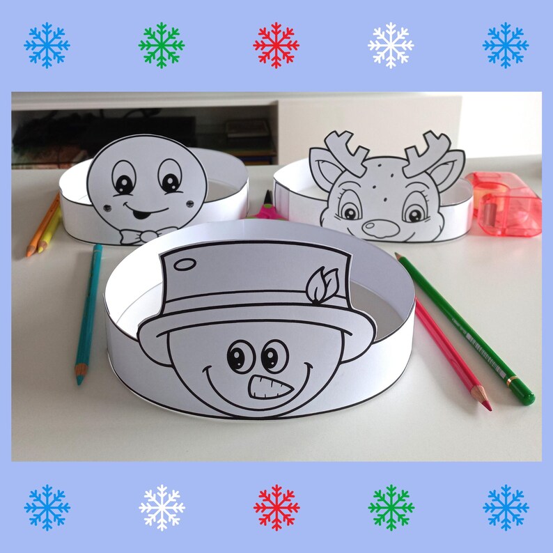 Christmas Paper Crowns Printable, Snowman Paper Headband, Gingerbread ...