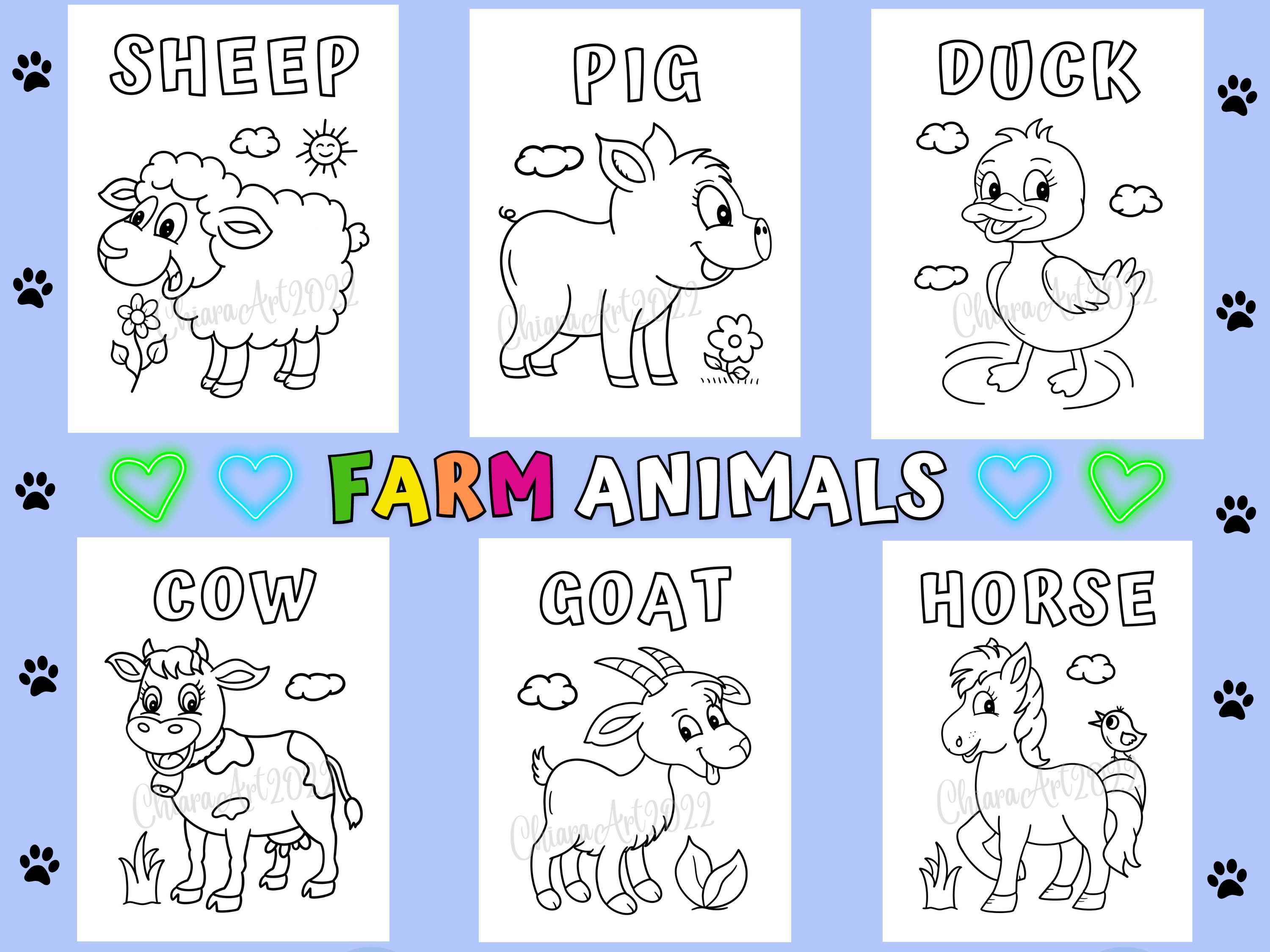 Farm Animal Coloring Pages Preschool and Up Cute Farm Animal - Etsy Canada