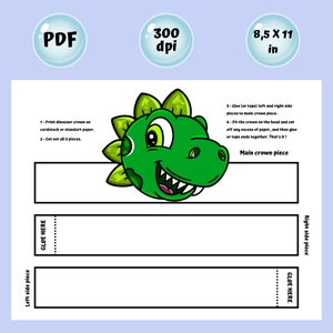Dinosaur Paper Crown for Kids, Dinosaur Party Hats Printable, Dinosaur ...