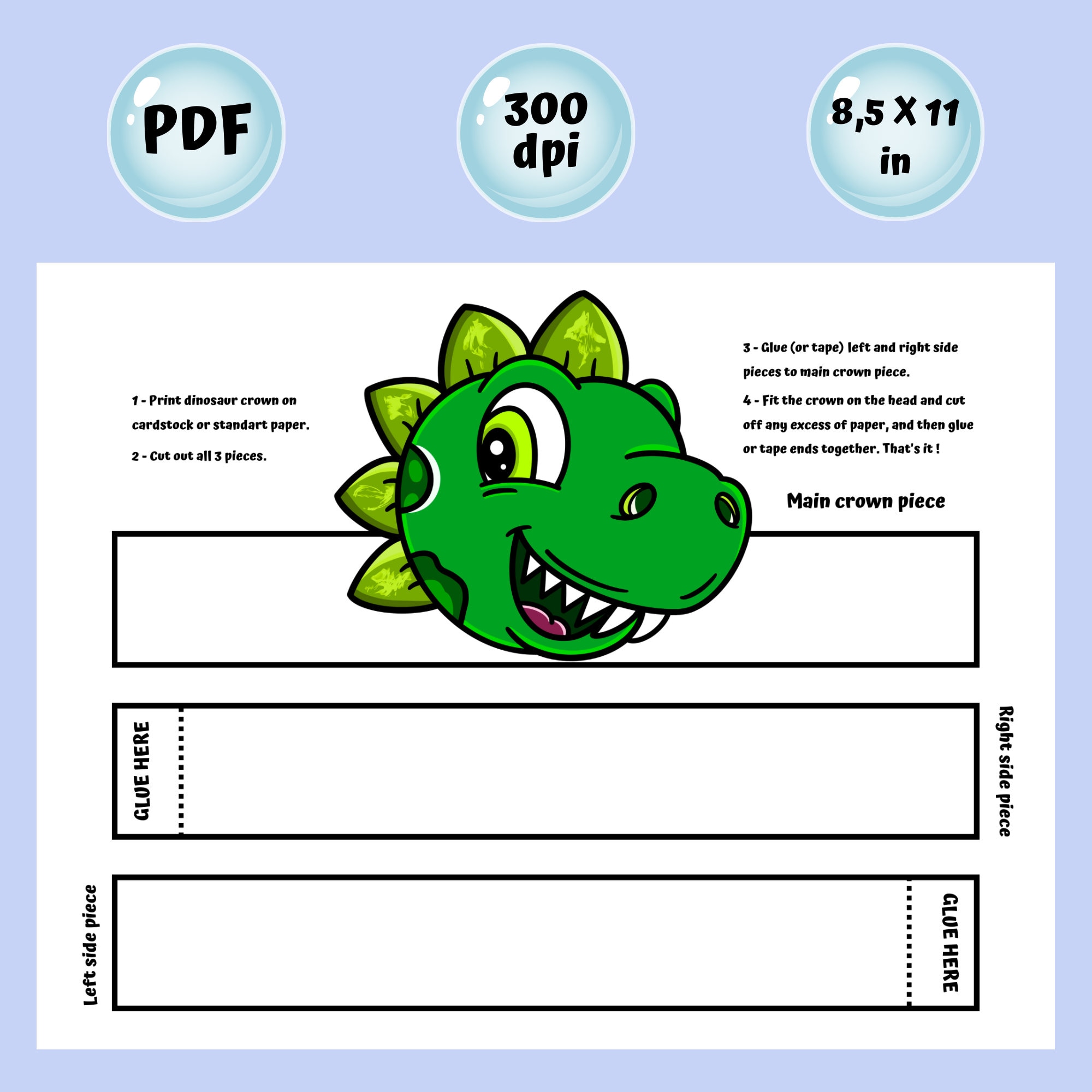 Dinosaur Paper Crown for Kids, Dinosaur Party Hats Printable, Dinosaur ...