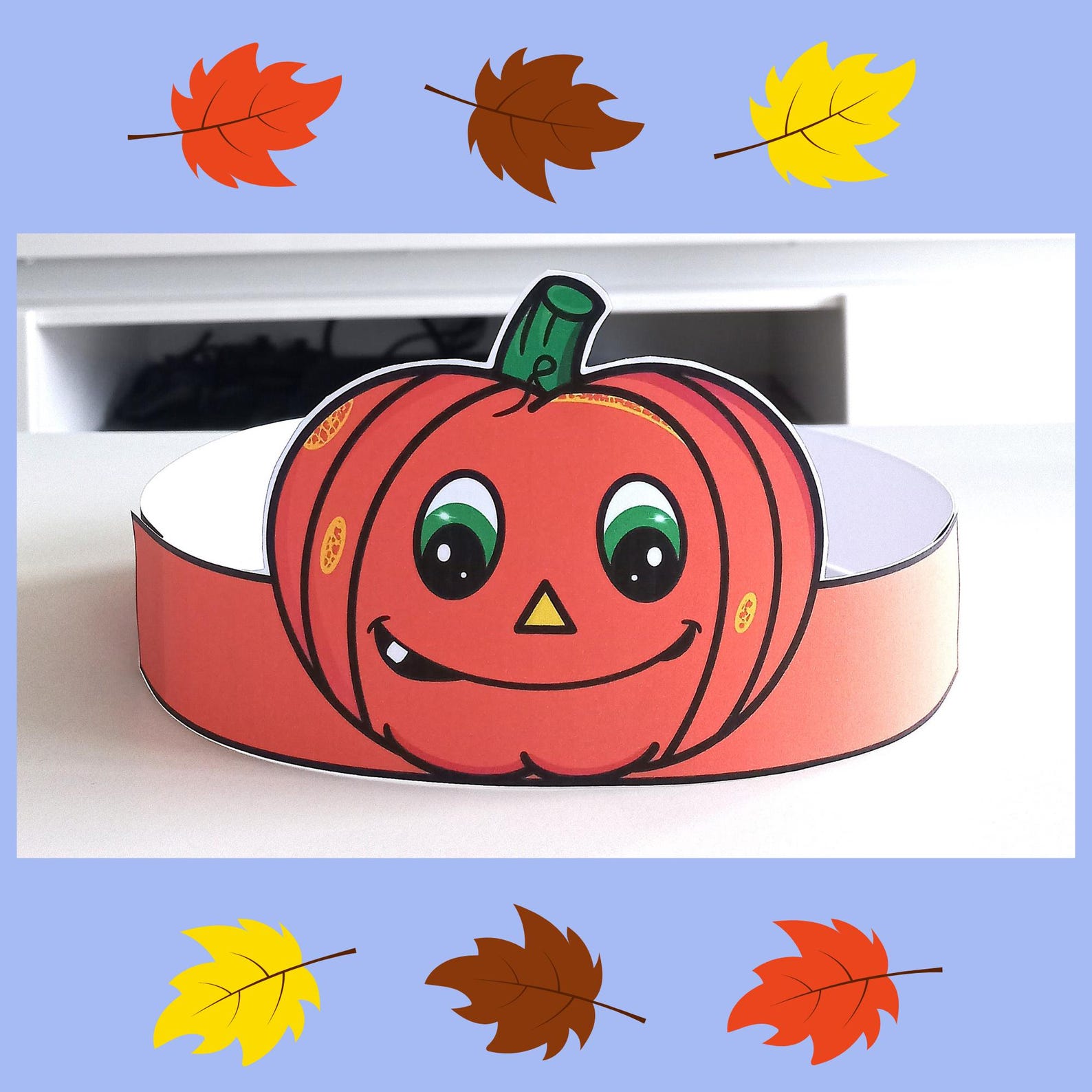 Pumpkin Paper Crown Printable, Halloween Paper Hat DIY, Autumn Paper ...
