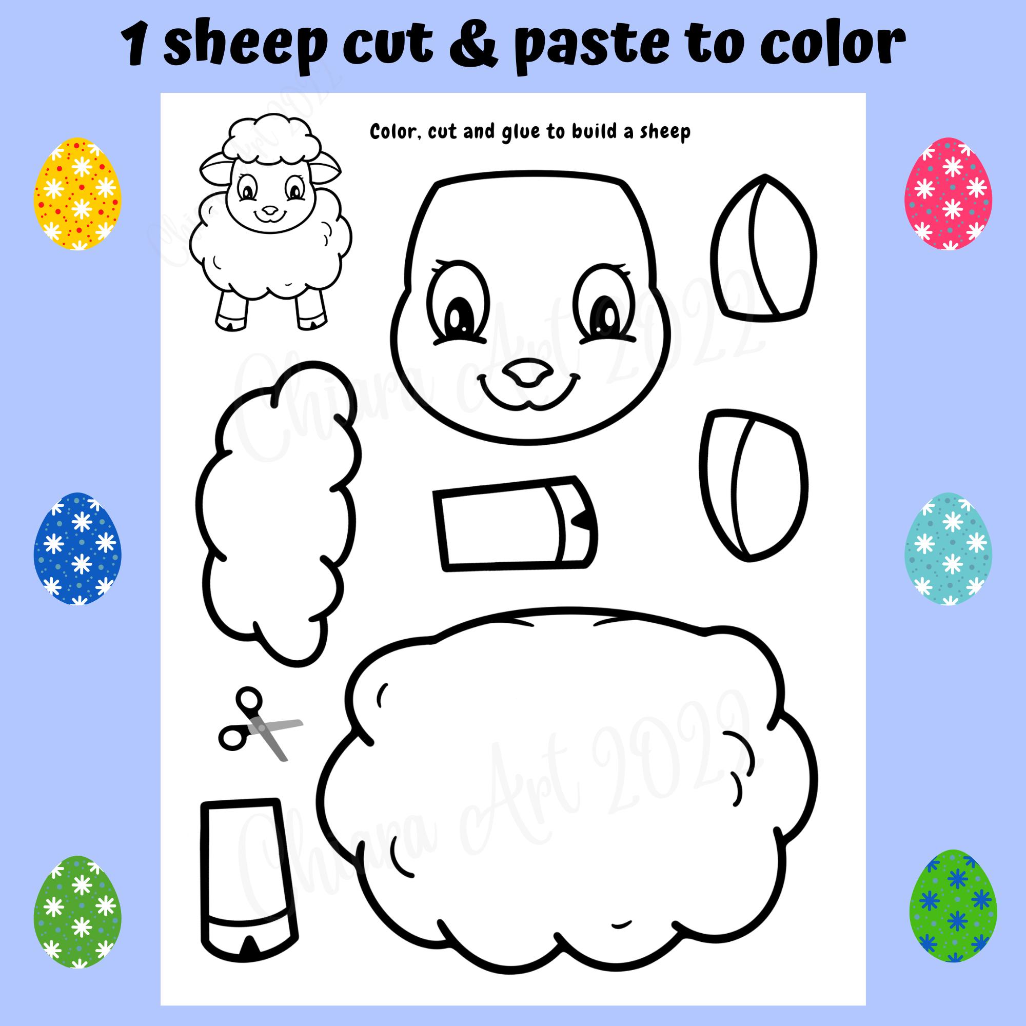 Sheep Cut and Paste Printable, Build a Sheep Coloring Preschool, Easter ...