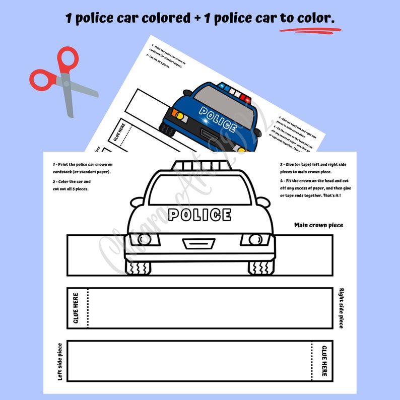 Police Car Paper Crown for Kids, Police Party Printable, Police Themed ...