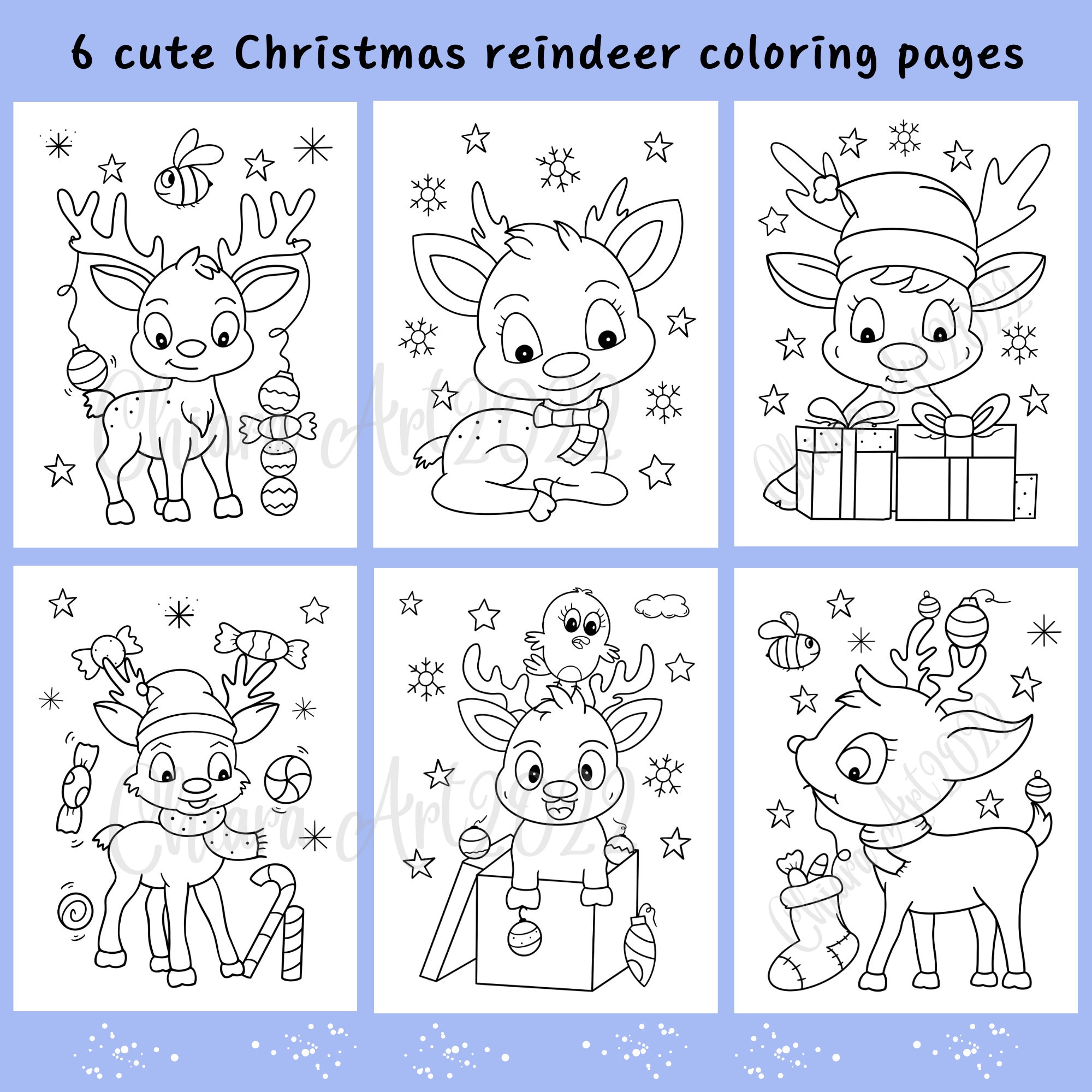 Christmas Reindeer Coloring Pages for Preschool and Up, Cute Reindeer ...