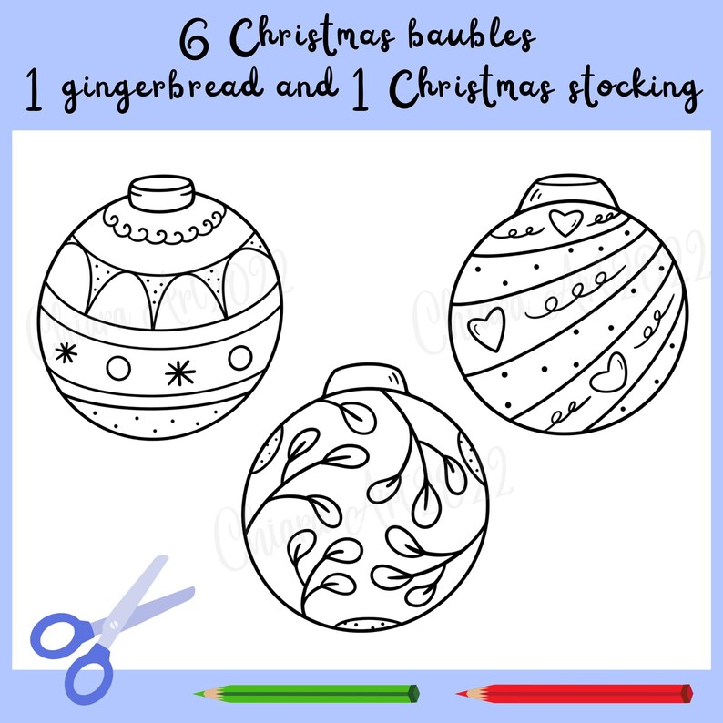 Christmas Bauble Coloring Pages for Kids Adults, Christmas Tree ...