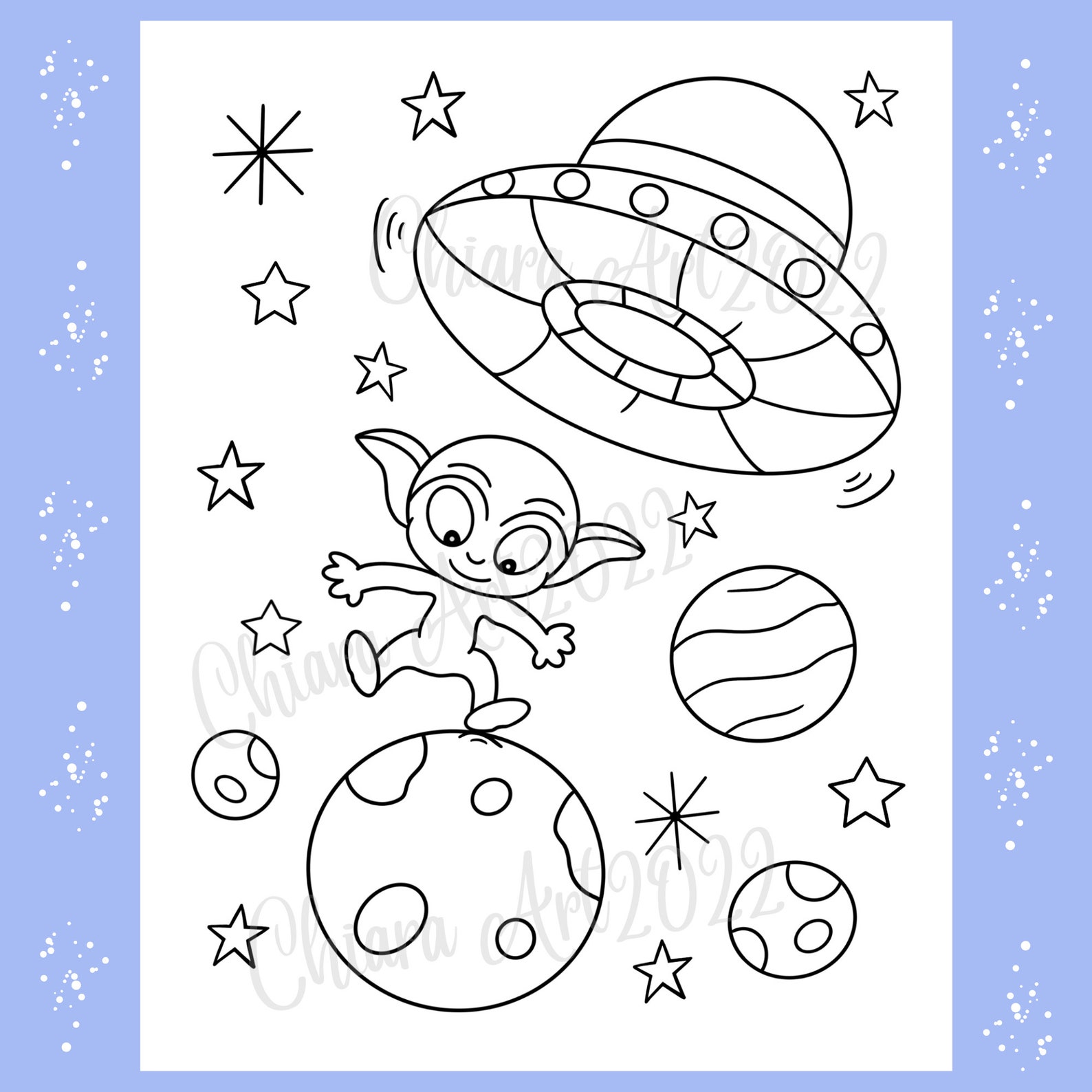 Alien Coloring Pages for Kids, Cute Alien Coloring Sheet Printable, UFO ...