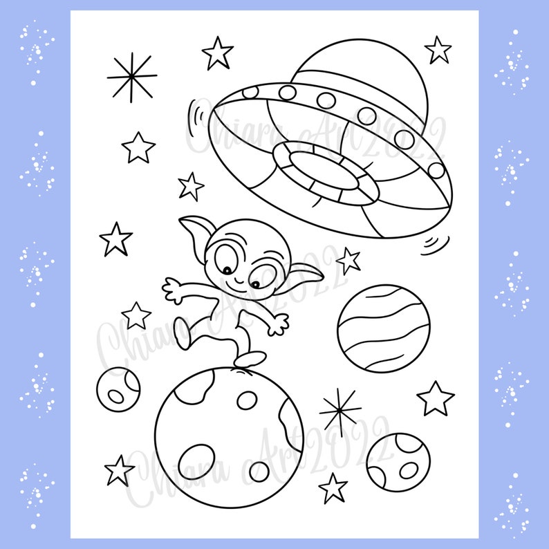Alien Coloring Pages for Kids, Cute Alien Coloring Sheet Printable, UFO ...