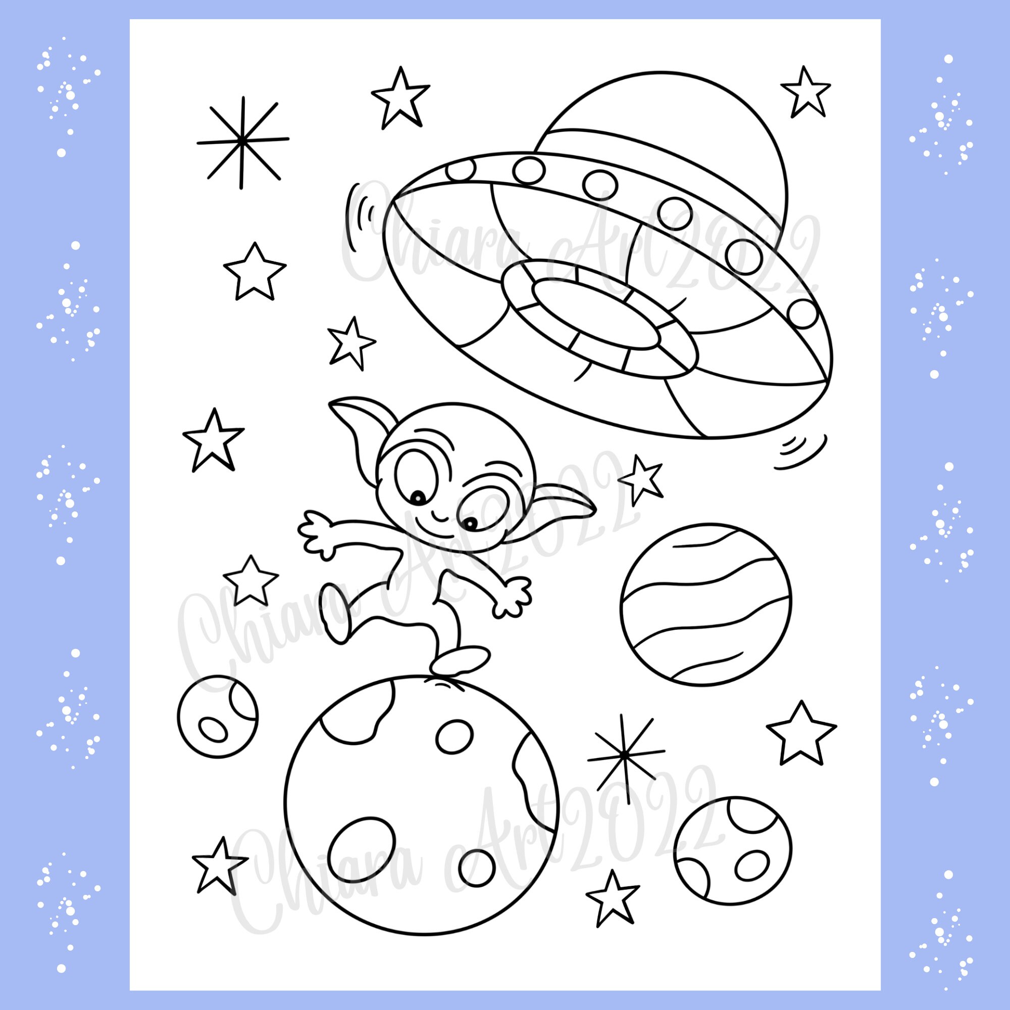 Alien Coloring Pages for Kids, Cute Alien Coloring Sheet Printable, UFO ...