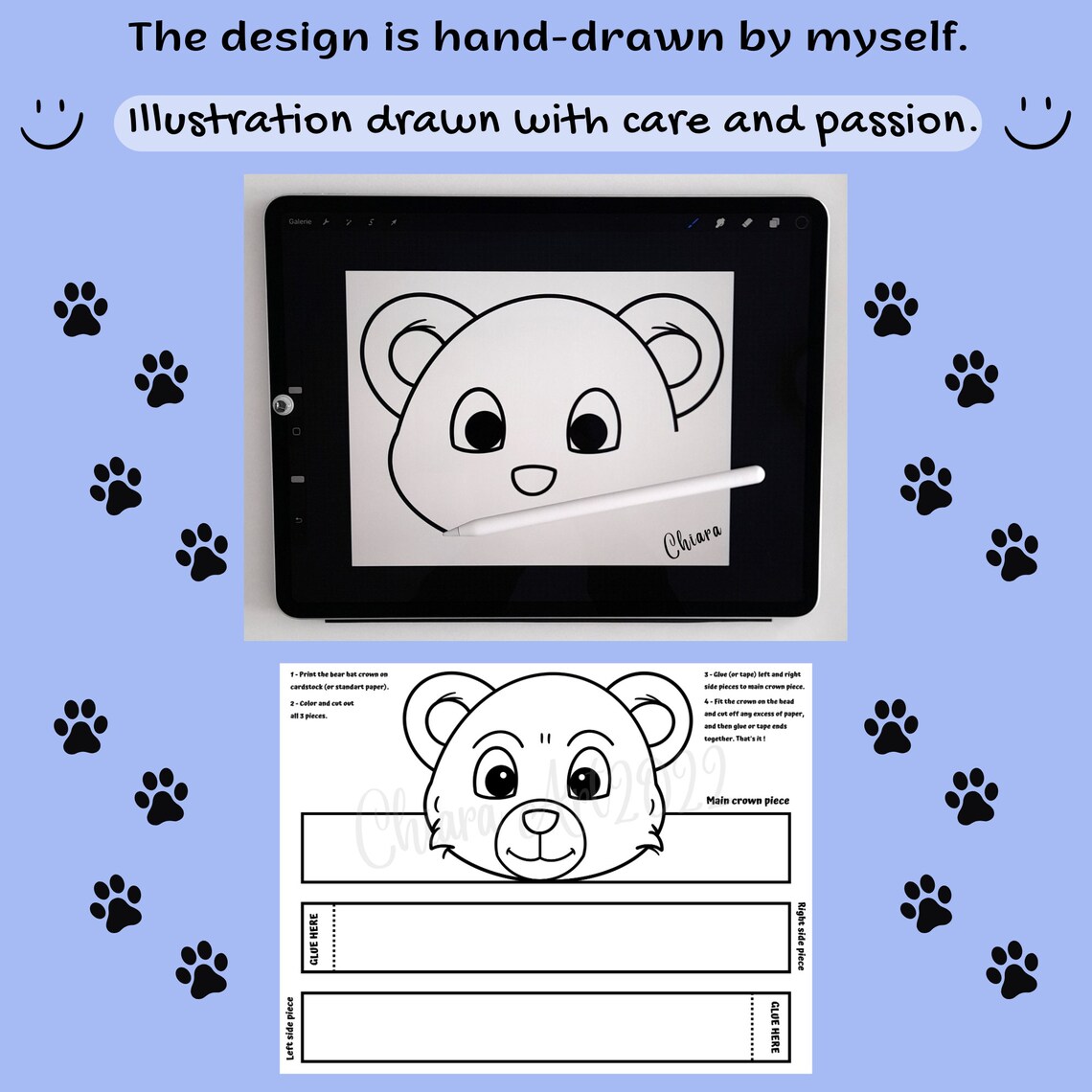 Bear Paper Crown for Kids Printable, Bear Party Hat for Preschool and ...