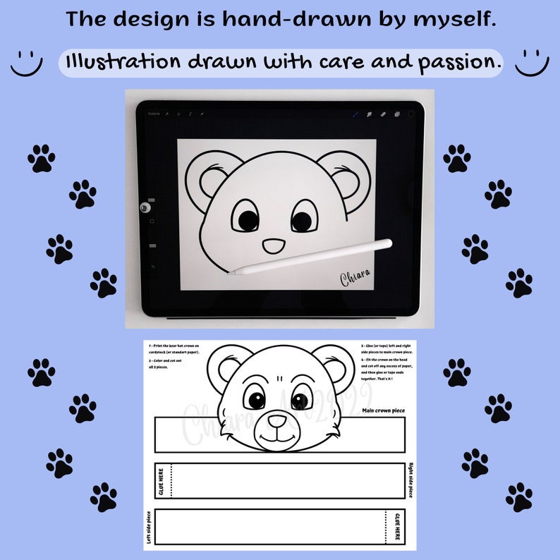Bear Paper Crown for Kids Printable, Bear Party Hat for Preschool and ...