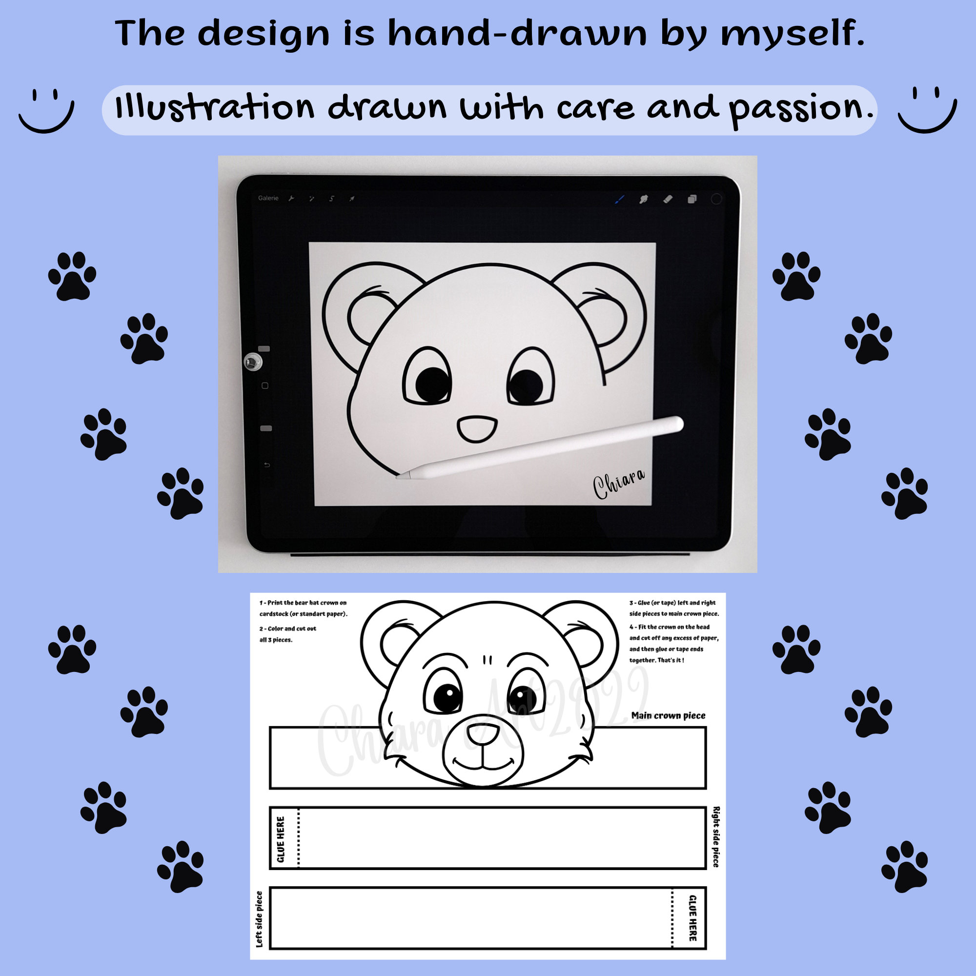 Bear Paper Crown for Kids Printable, Bear Party Hat for Preschool and ...