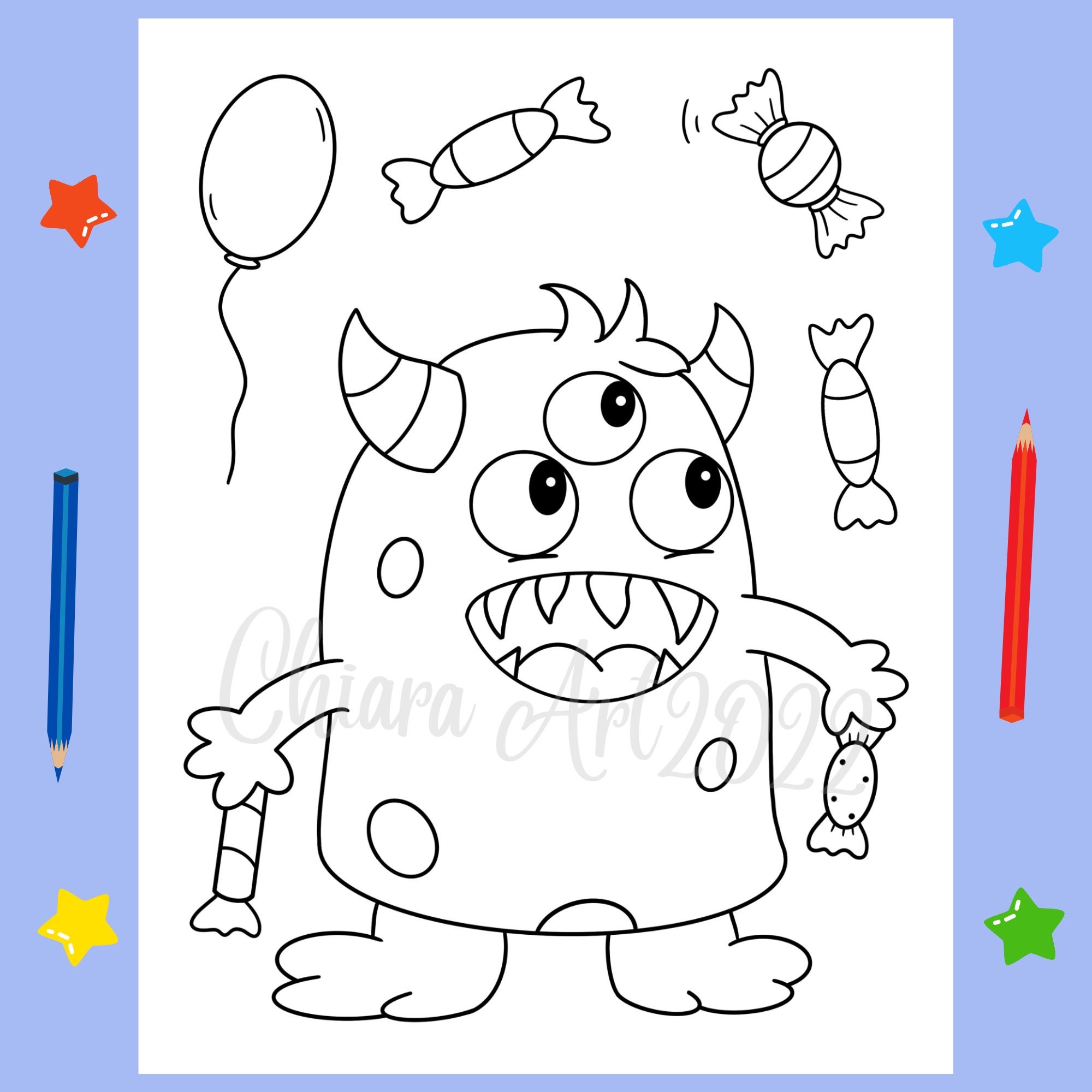 Friendly Monster Coloring Pages for Kids, Easy Monster Coloring Pages ...