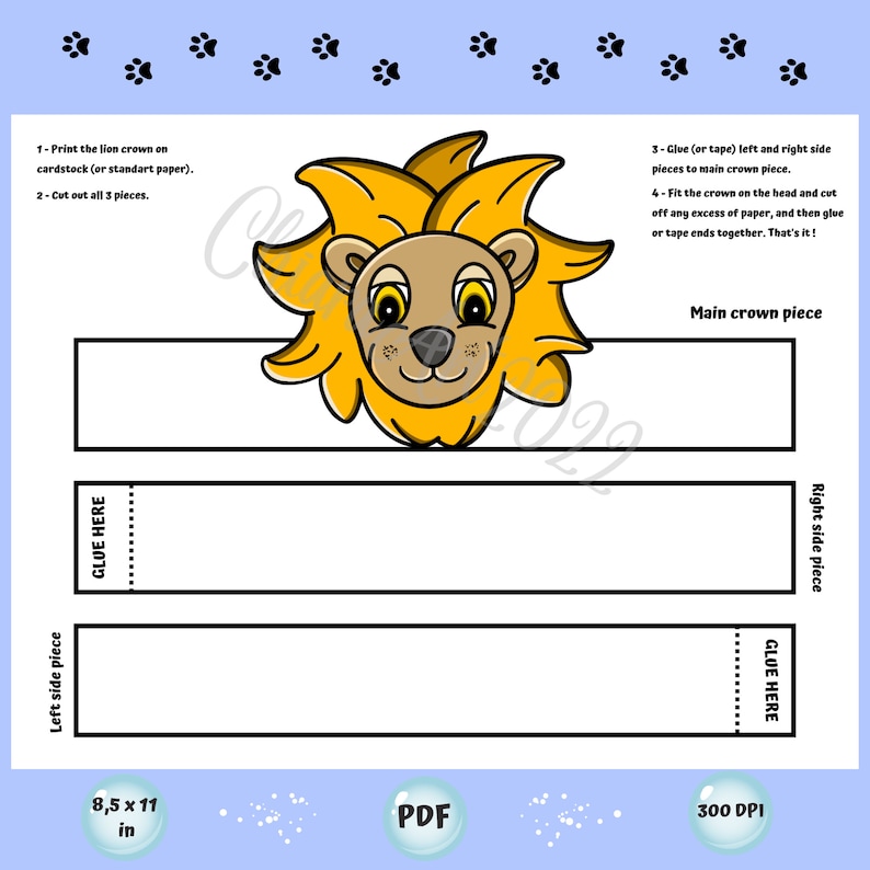 Lion Paper Crown for Kids Printable Lion Birthday Decoration - Etsy