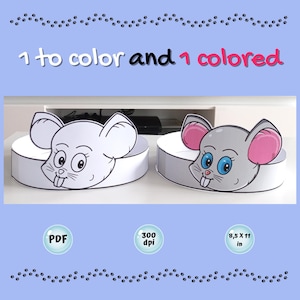 Mouse Paper Crowns Printable, Mouse Paper Hat DIY, Mouse Headband ...