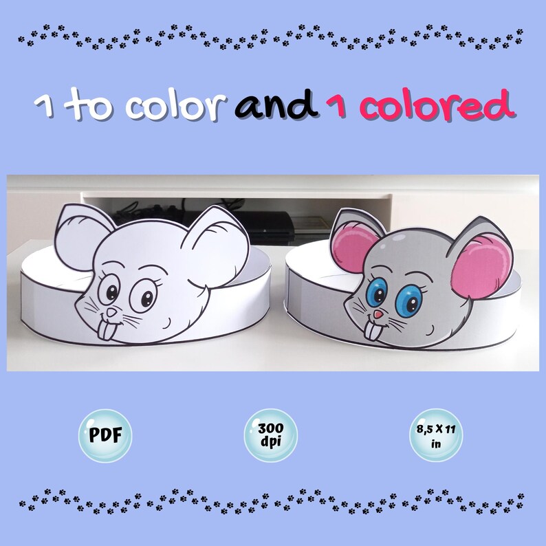 Mouse Paper Crowns Printable, Mouse Paper Hat DIY, Mouse Headband ...