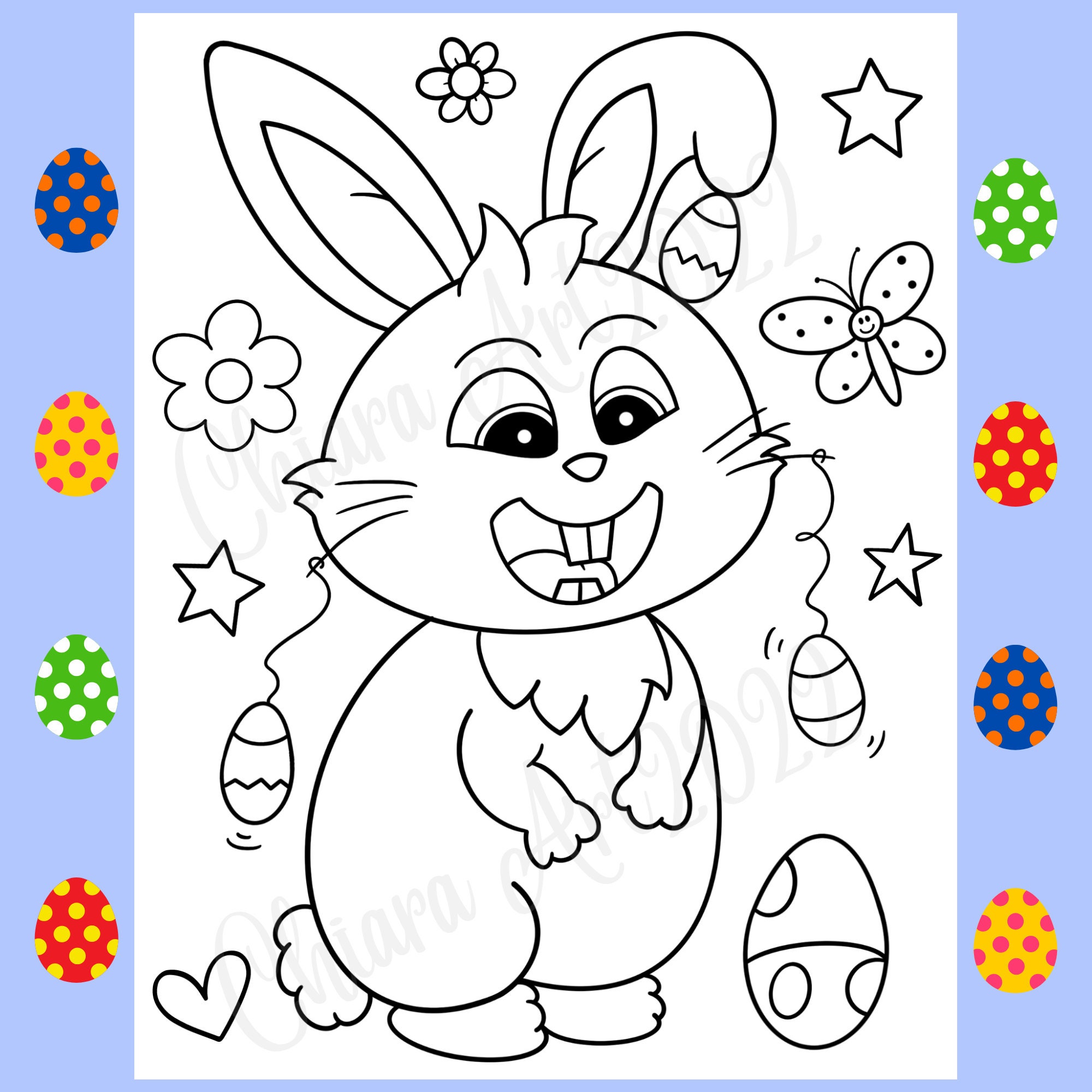Easter Bunny Coloring Pages Preschool and Up, Funny Bunny Easter Eggs ...