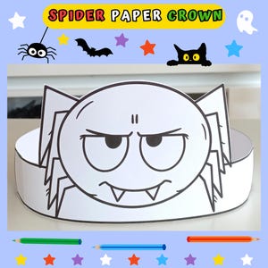 Spider Paper Crown Printable, Spider Paper Hat DIY, Halloween Paper ...
