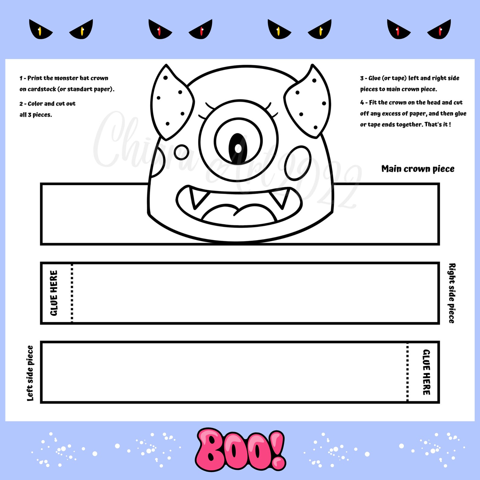 Monster Paper Crowns for Preschool and Up, Monster Birthday Party ...