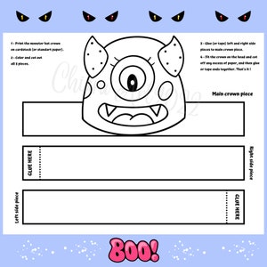 Monster Paper Crowns for Preschool and Up, Monster Birthday Party ...