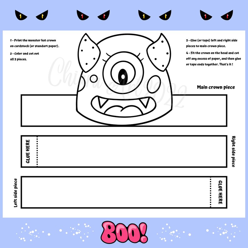 Monster Paper Crowns for Preschool and Up, Monster Birthday Party ...