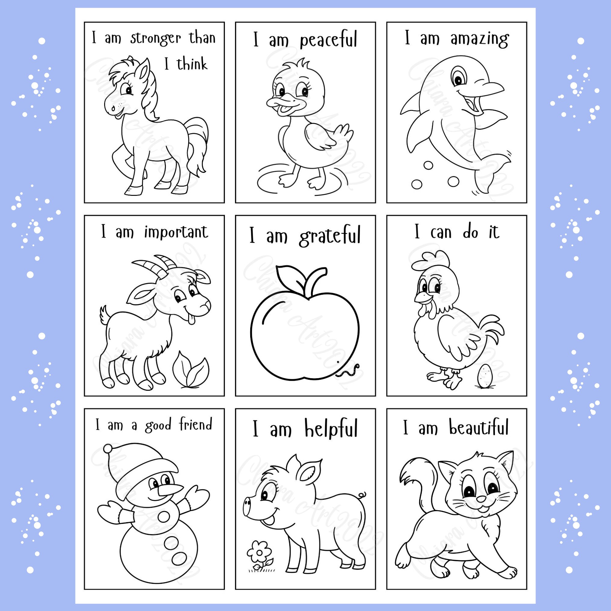 Positive Affirmation Cards for Kids, Motivational Coloring Cards for ...