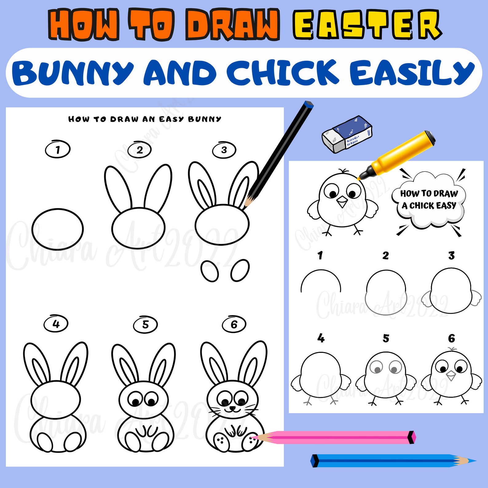 How to Draw a Bunny Easy for Kids, Drawing Easter Step by Step, How to ...