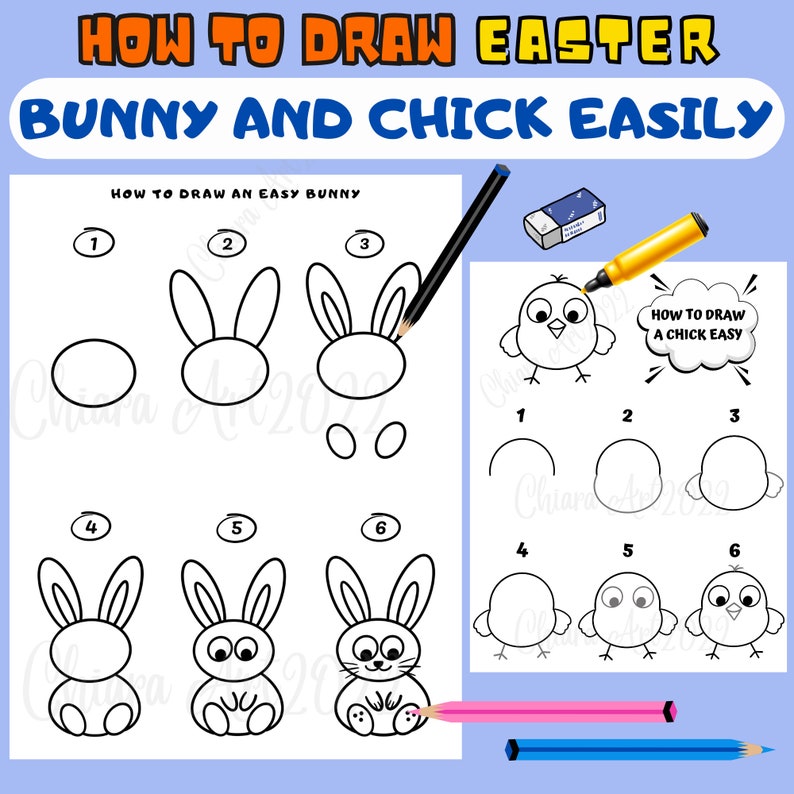 How to Draw a Bunny Easy for Kids, Drawing Easter Step by Step, How to ...