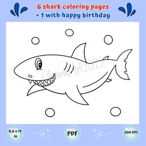 Shark Coloring Pages for Kids Printable, Shark Birthday Party Preschool ...