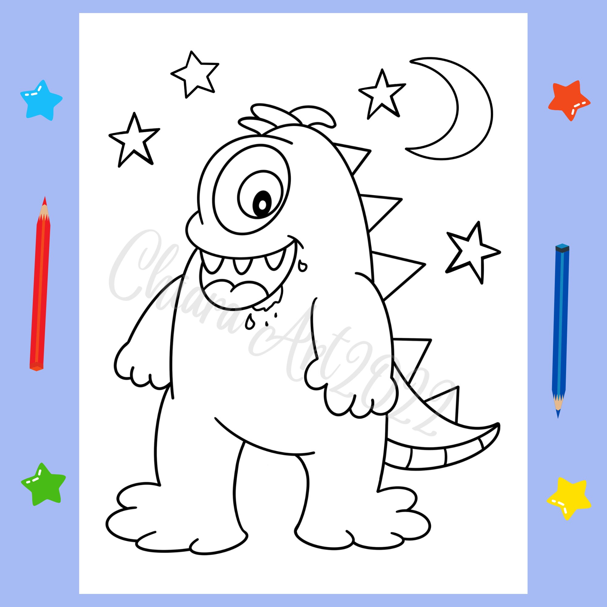 Friendly Monster Coloring Pages for Kids, Easy Monster Coloring Pages ...