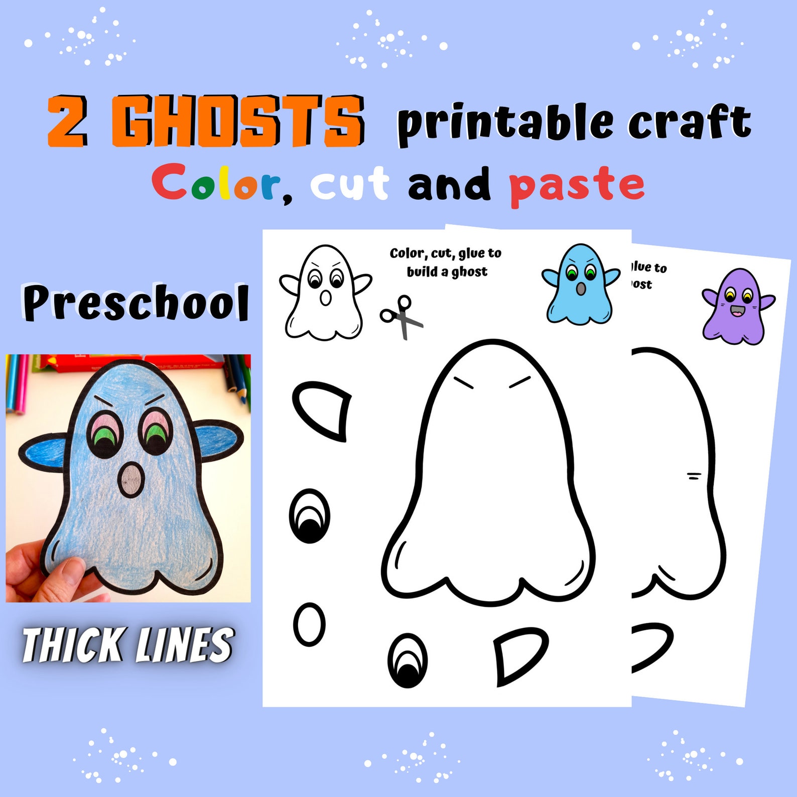 Build a Ghost for Preschool, 2 Easy Ghosts Cut, Halloween Cut and Paste ...