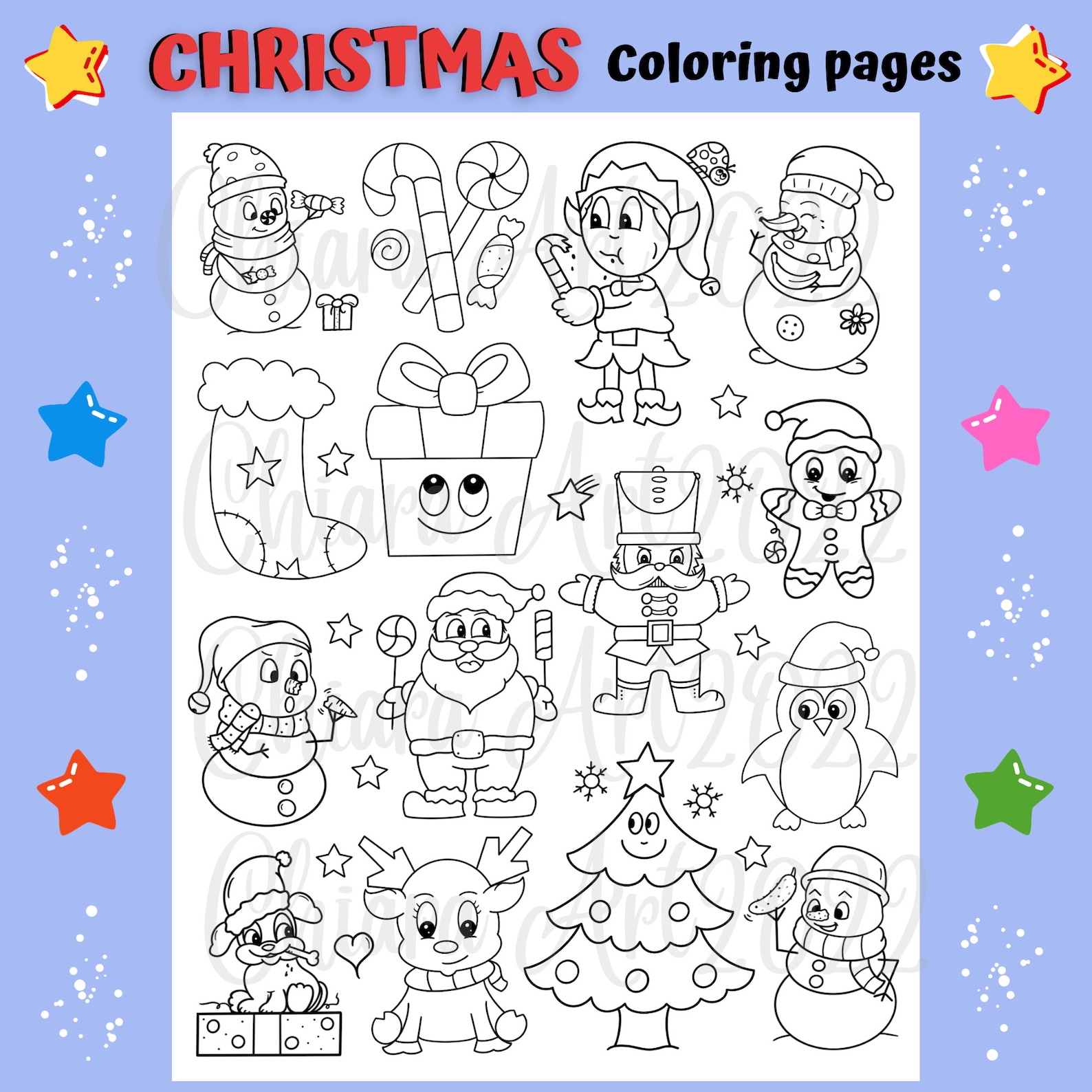 Easy Christmas Doodle Coloring Pages for Kids and Adults, Cute ...